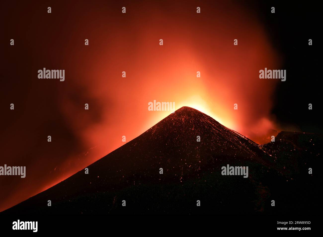 Etna volcano in a detail up close view on great nocturne lava eruption ...