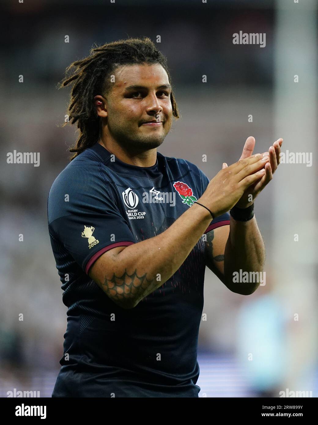 England's Lewis Ludlam applauds supporters following the Rugby World ...