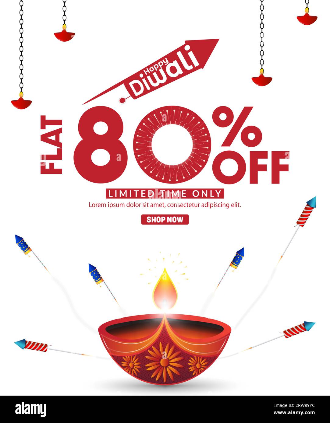 80% Off Happy Diwali Promotion Sale Banner Design Template. Diwali Diya ...