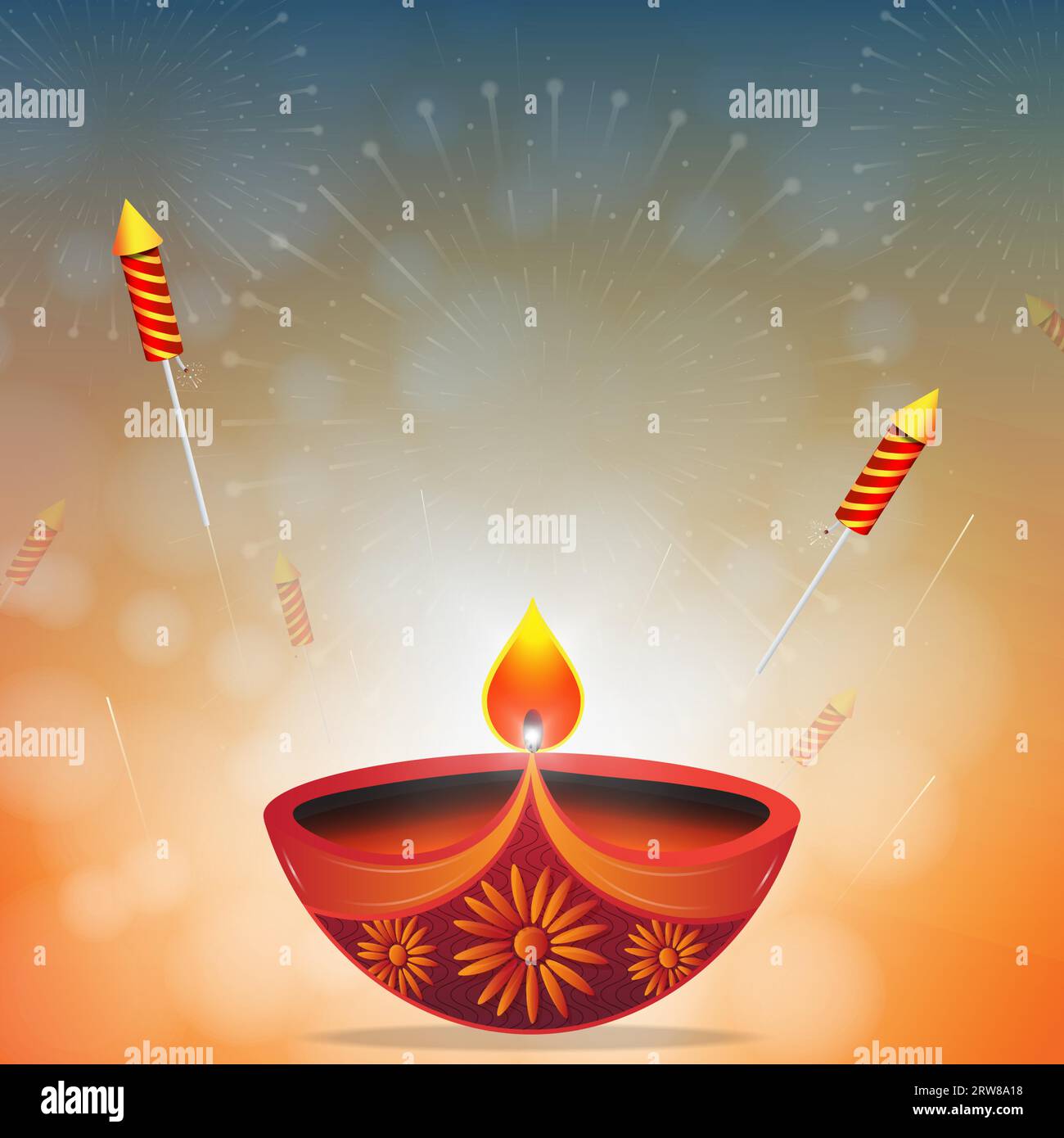 Diwali festival greeting card design with diya oil lamp with fireworks ...