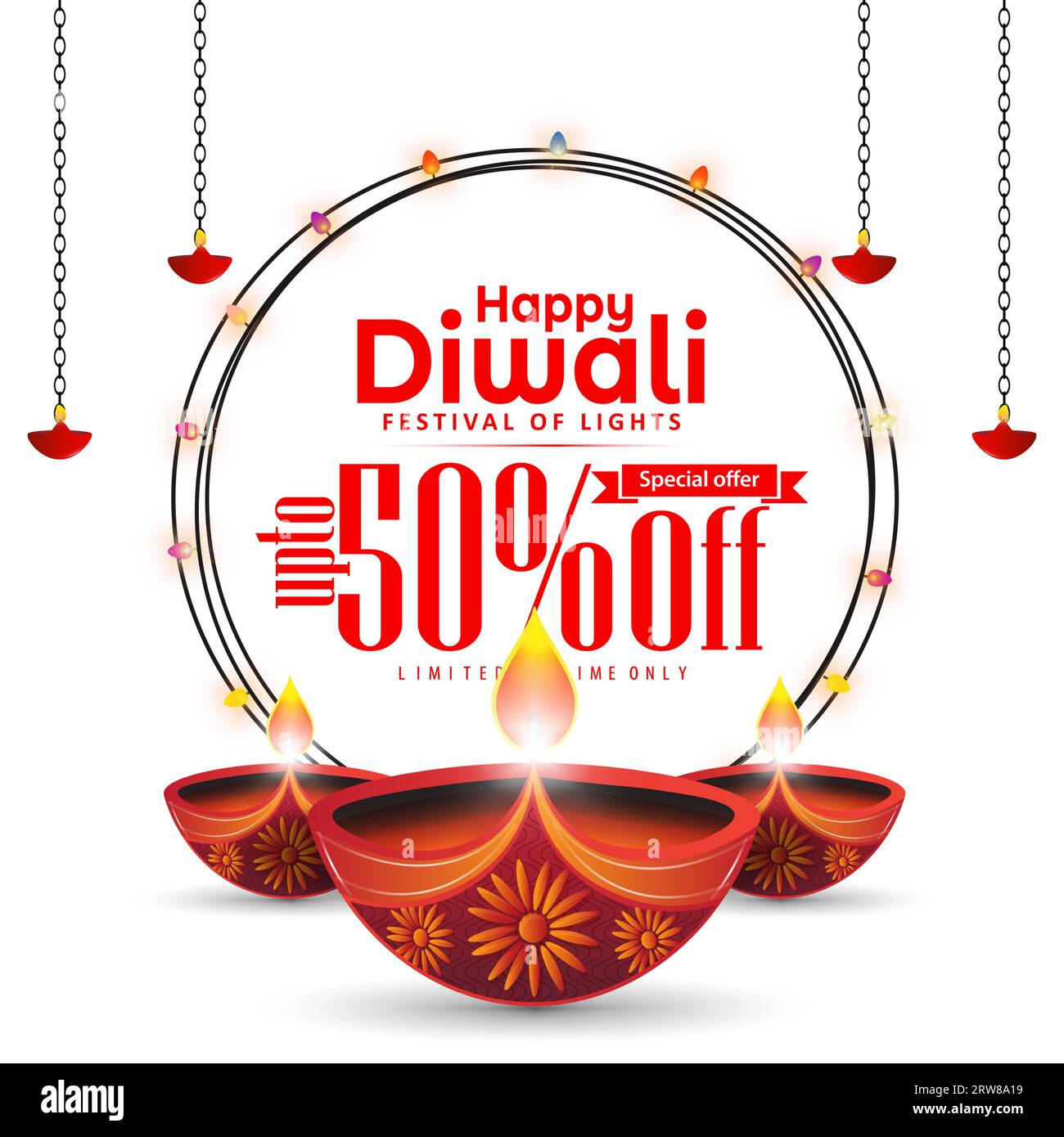 50% off happy diwali sale banner template design on white background ...