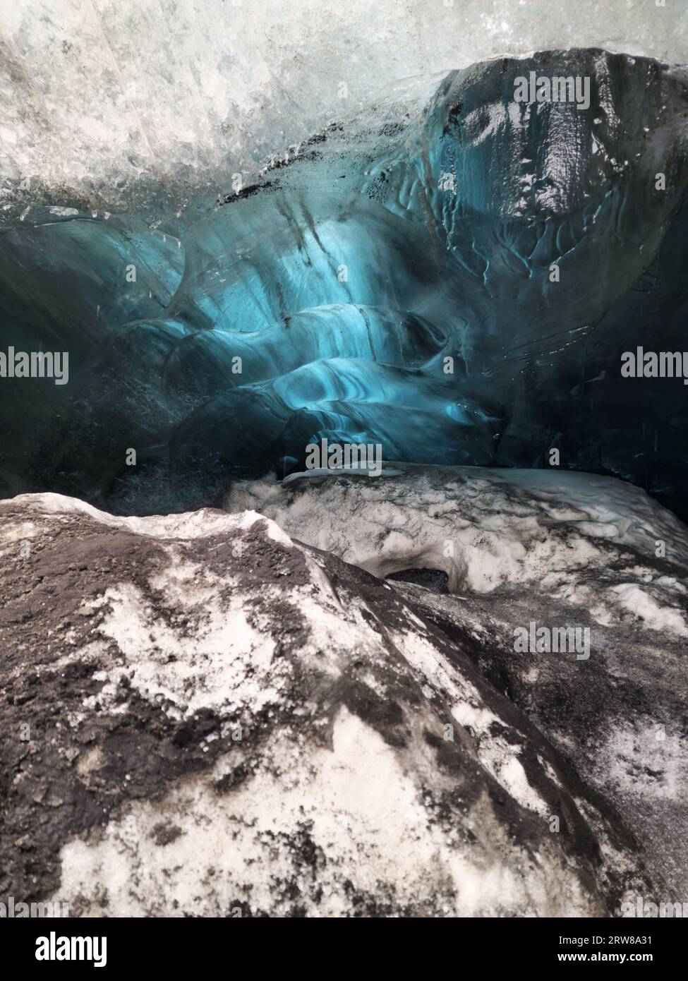 Nordic glacier ice rocks in crevasse, frozen wintry scenery with ...