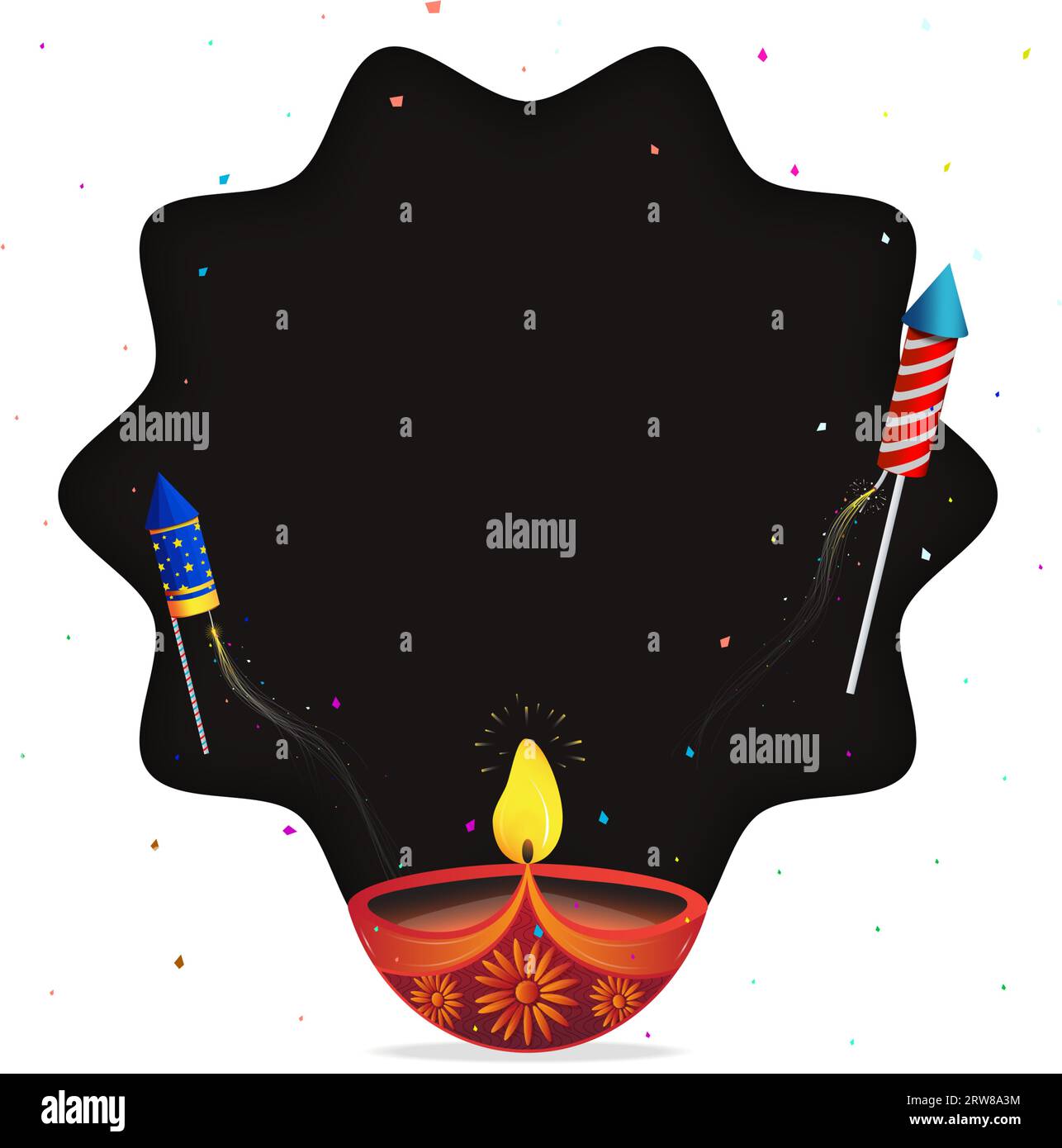 Diwali festival greeting card design with diya oil lamp with fireworks ...