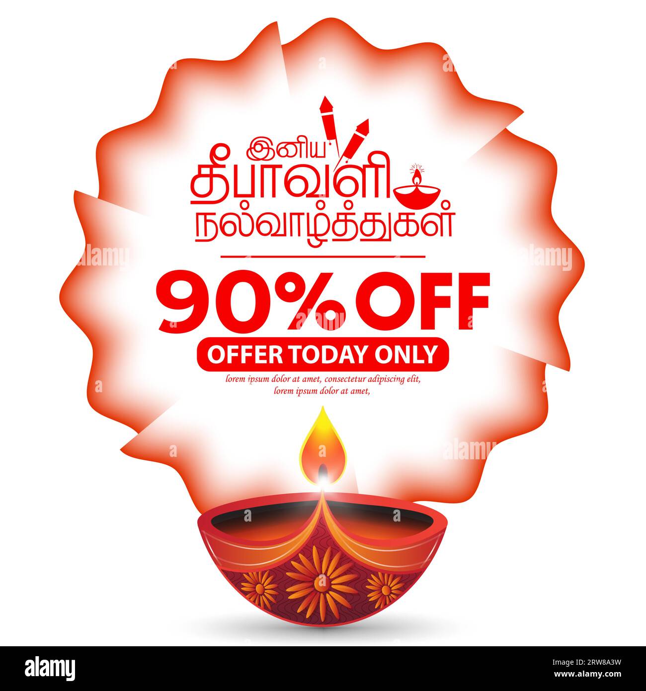 90% off sale promotion banner design template. Diwali celebration ...