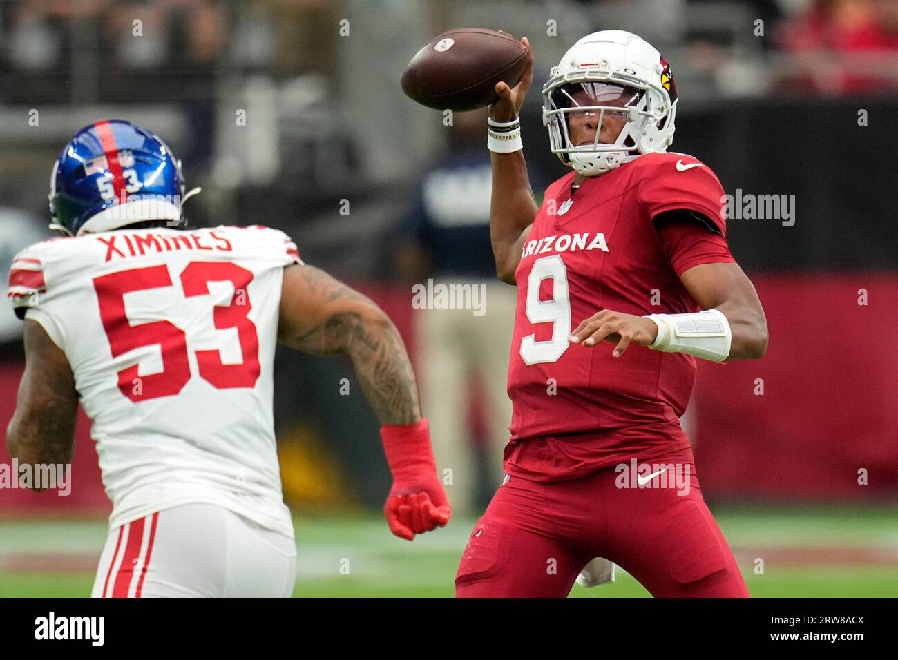 Arizona Cardinals quarterback Joshua Dobbs (9) throws against the New ...