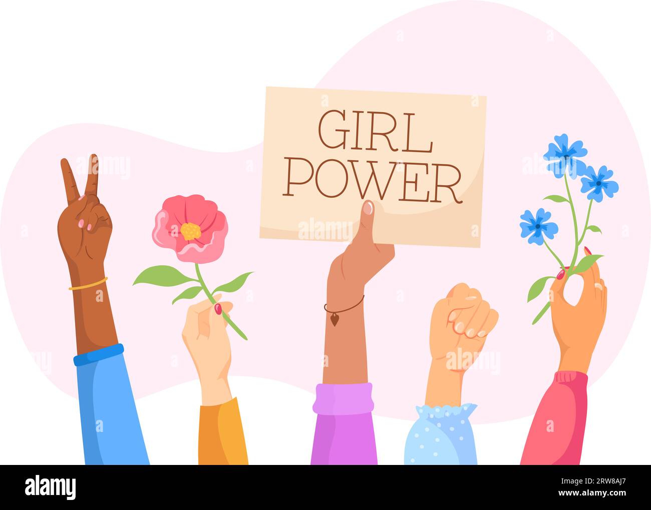 Women hands feminism banner. Diverse beautiful woman hands hold sign ...