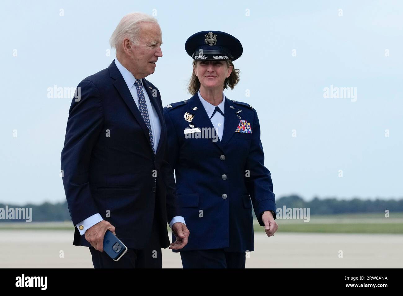 President Joe Biden, escorted by Col. Angela Ochoa, Commander, 89th ...
