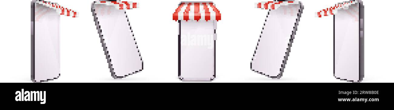 Phone canopy. Smartphone with colorful awnings, mobile stall digital ...