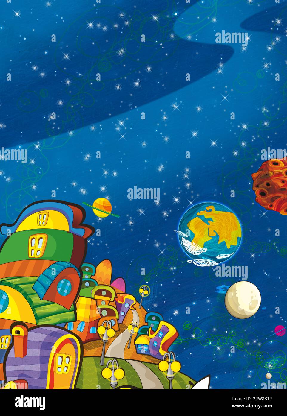 Cartoon funny colorful scene of cosmos galactic alien ufo isolated ...