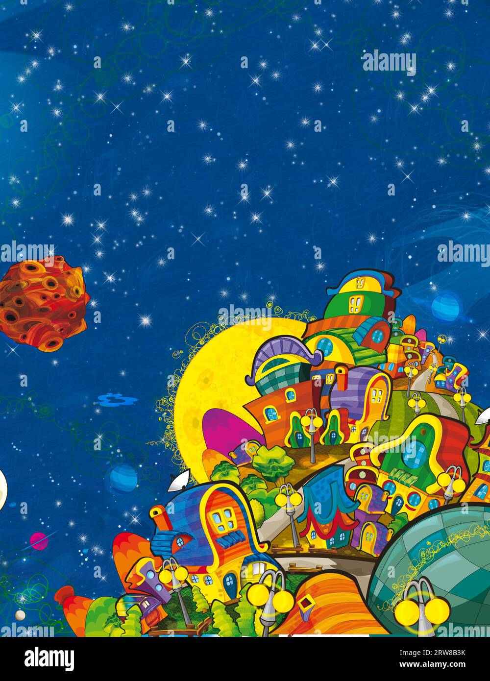 Cartoon funny colorful scene of cosmos galactic alien ufo isolated ...