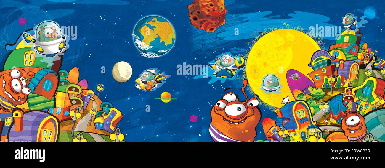 Cartoon funny colorful scene of cosmos galactic alien ufo isolated ...