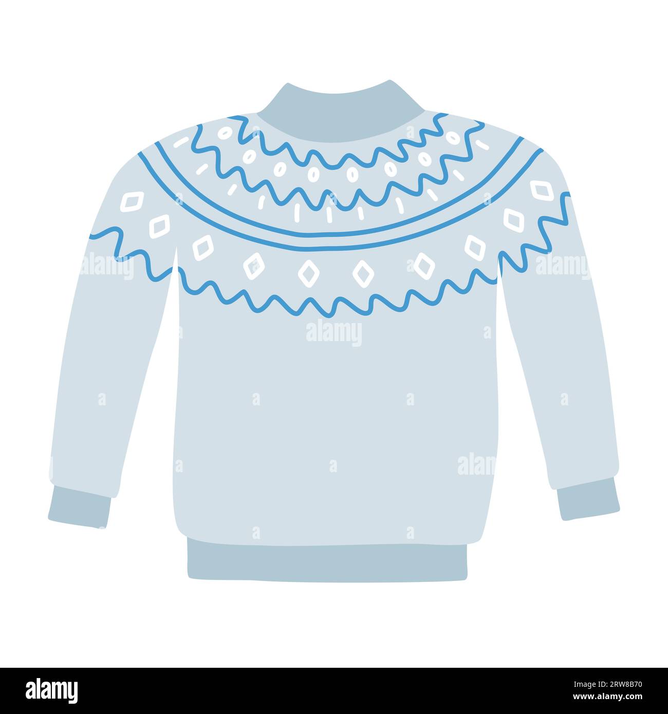 Warm knitted sweater with jacquard pattern, doodle style flat vector ...
