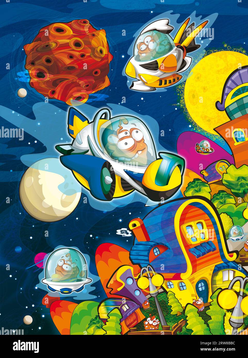 Cartoon funny colorful scene of cosmos galactic alien ufo isolated ...