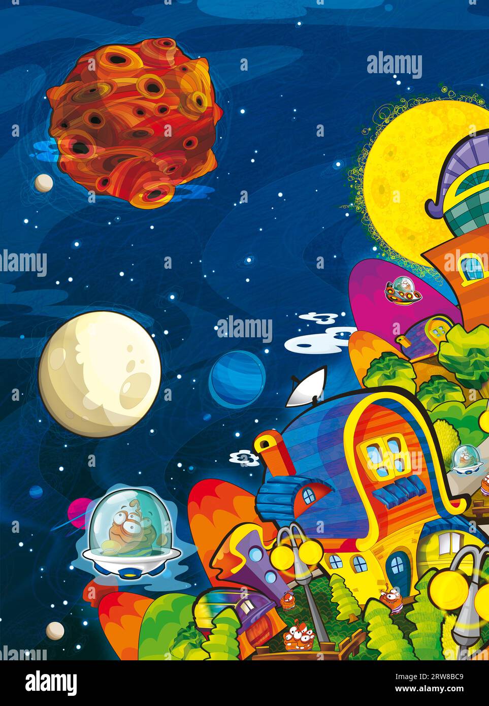 Cartoon funny colorful scene of cosmos galactic alien ufo isolated ...