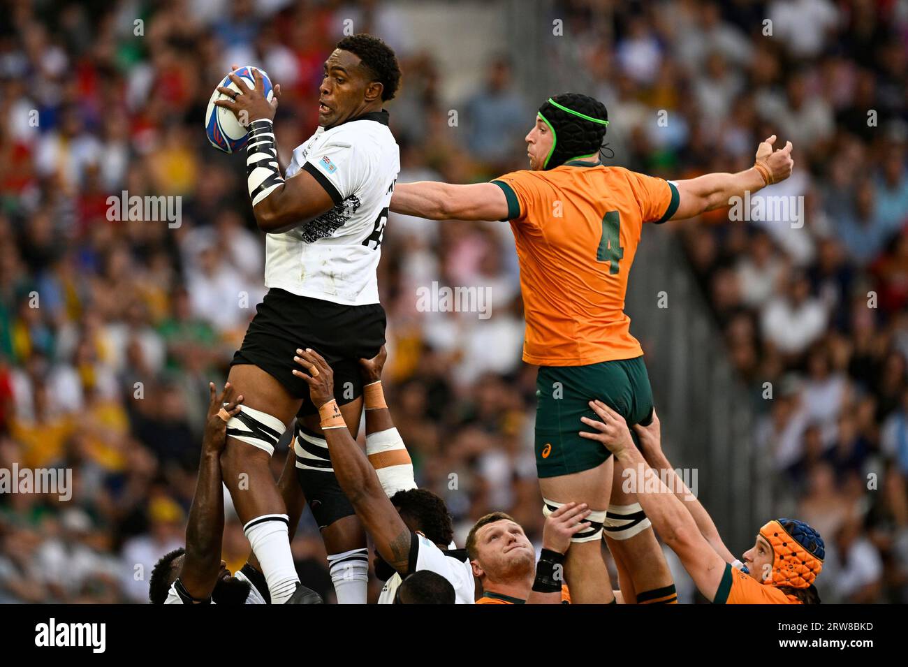 Saint Etienne, France. 17th Sep, 2023. Viliame Mata of Fiji and Nick ...