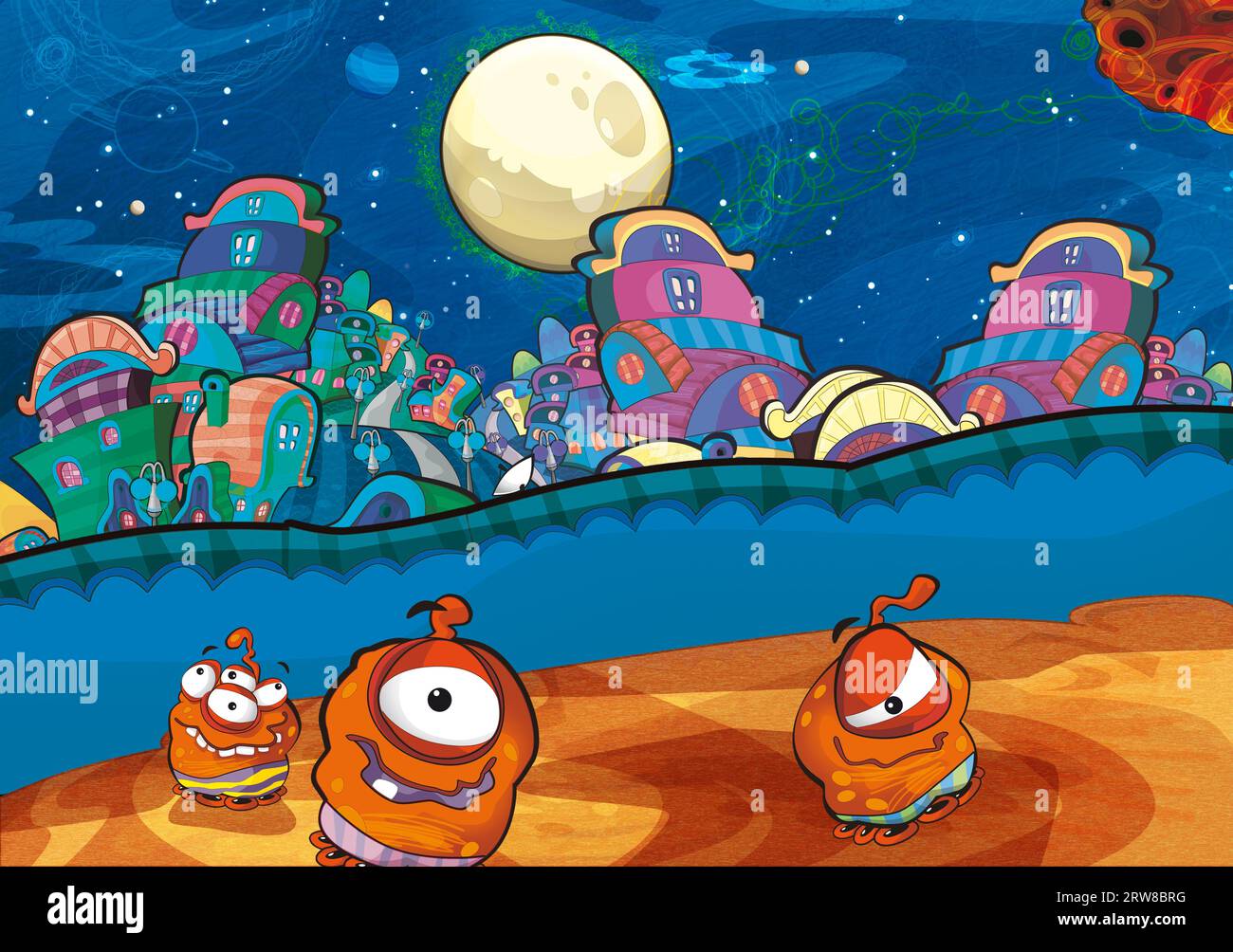 Cartoon funny colorful scene of cosmos galactic alien ufo isolated ...