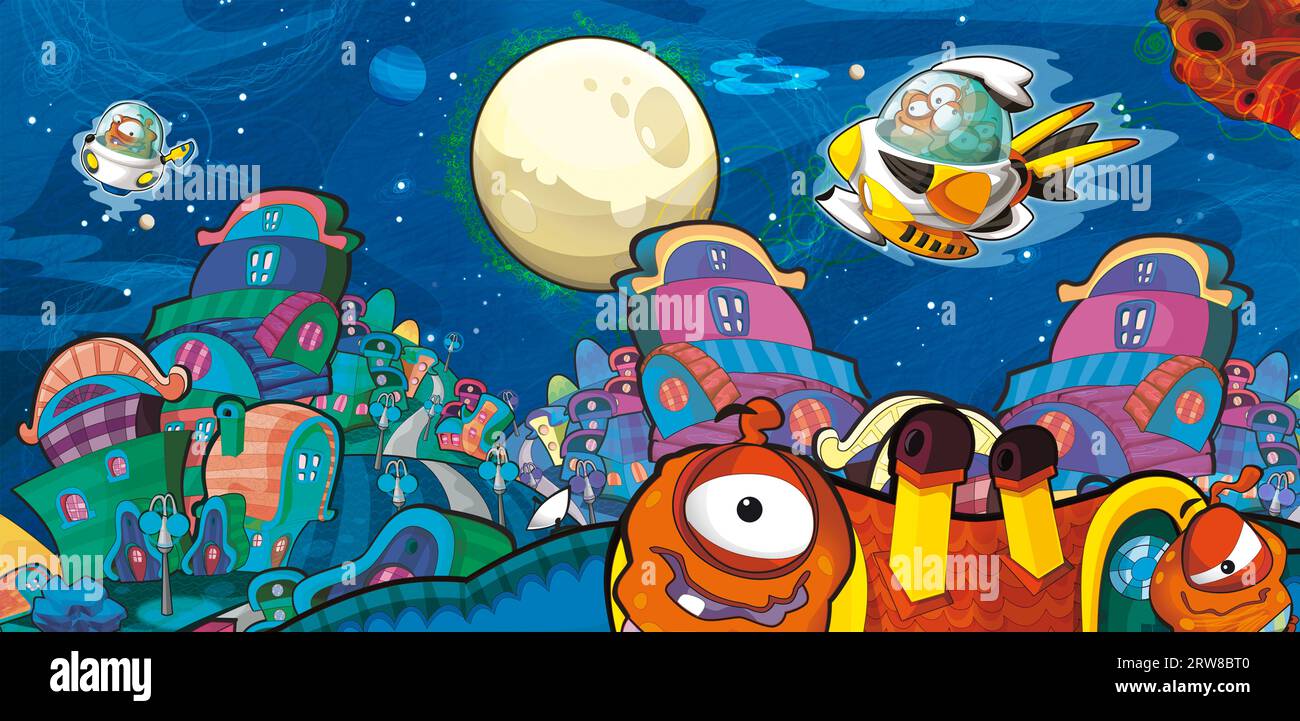 Cartoon funny colorful scene of cosmos galactic alien ufo isolated ...