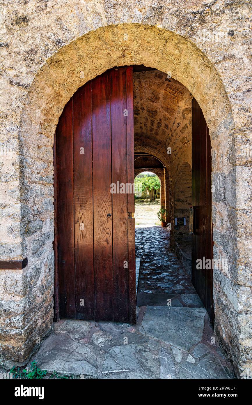 Entry of the monastery complex of Andromonastiro in Peloponnese, Greece ...