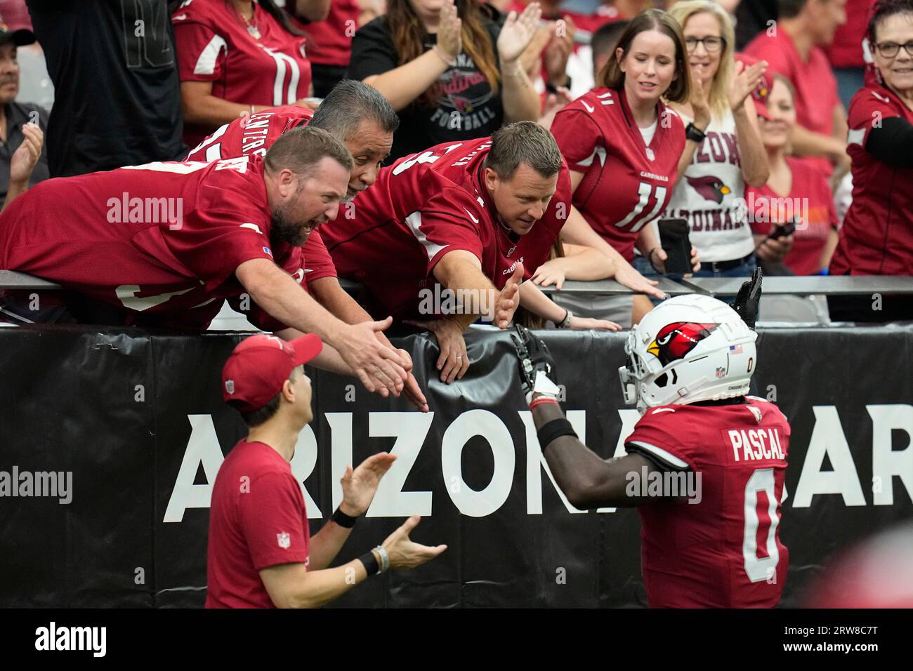 Arizona Cardinals wide receiver Zach Pascal (0) high fives fans during ...
