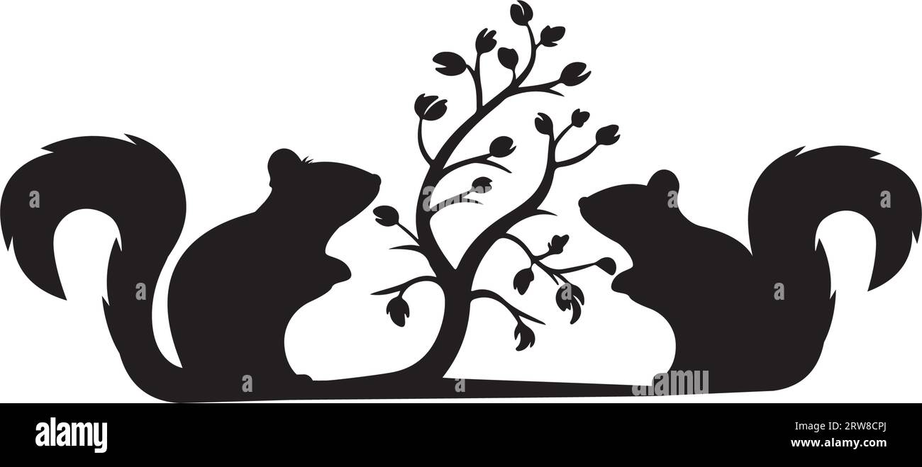 Two Squirrels Silhouettes On Branch Illustration Vector Wall Decals