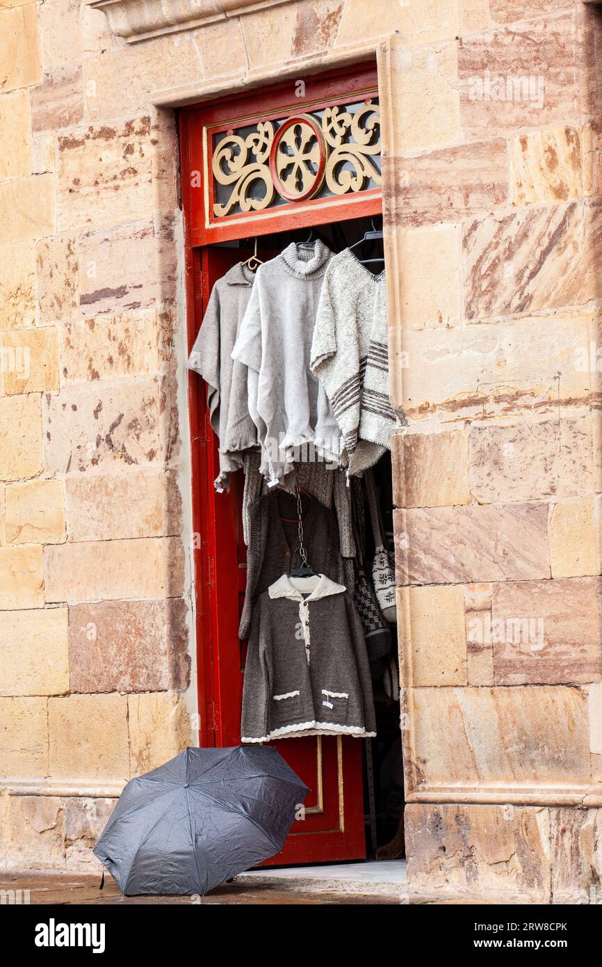 Traditional handmade ruanas at the beautiful small town of Nobsa in the ...