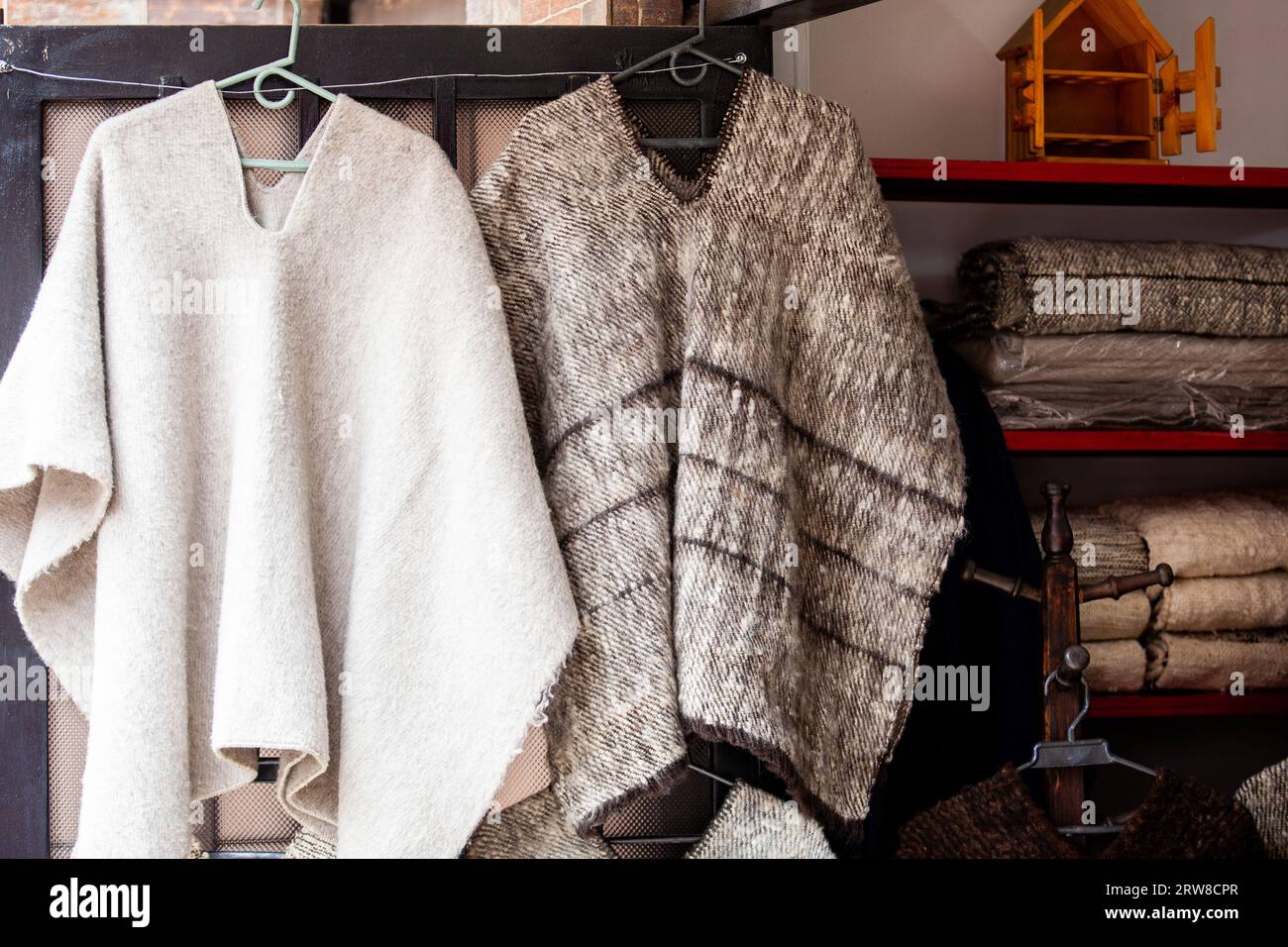 Traditional handmade ruanas at the beautiful small town of Nobsa in the ...