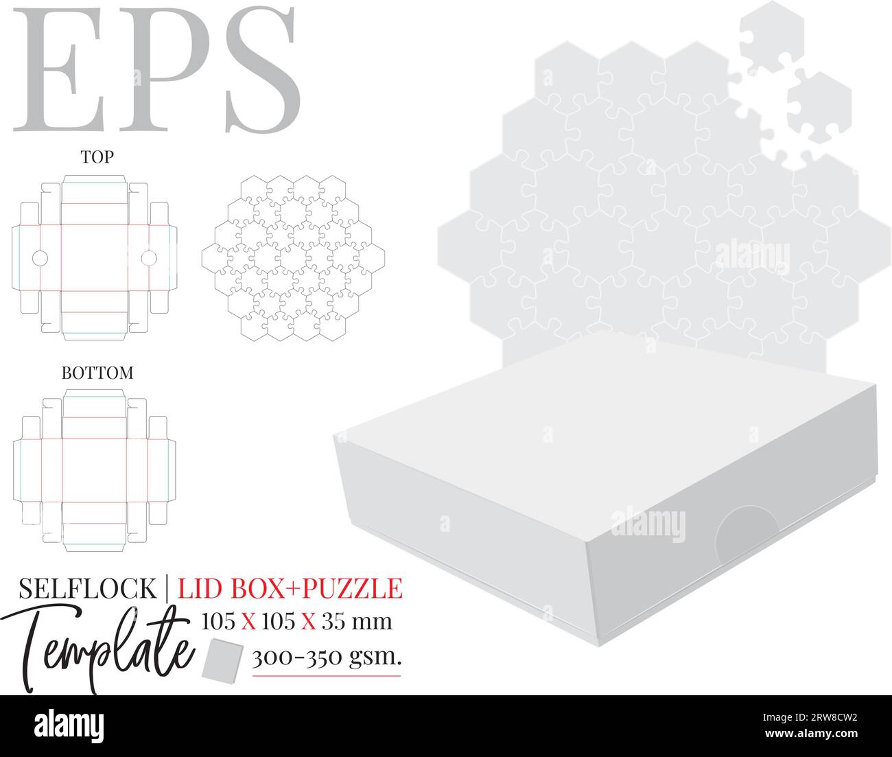 Puzzle and Lid box pack template, vector with die cut, laser cut lines ...