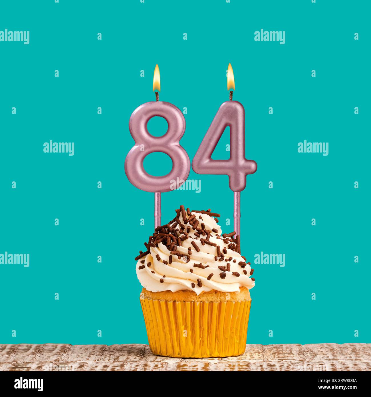 Birthday card with number 84 candle on aquamarine background Stock ...