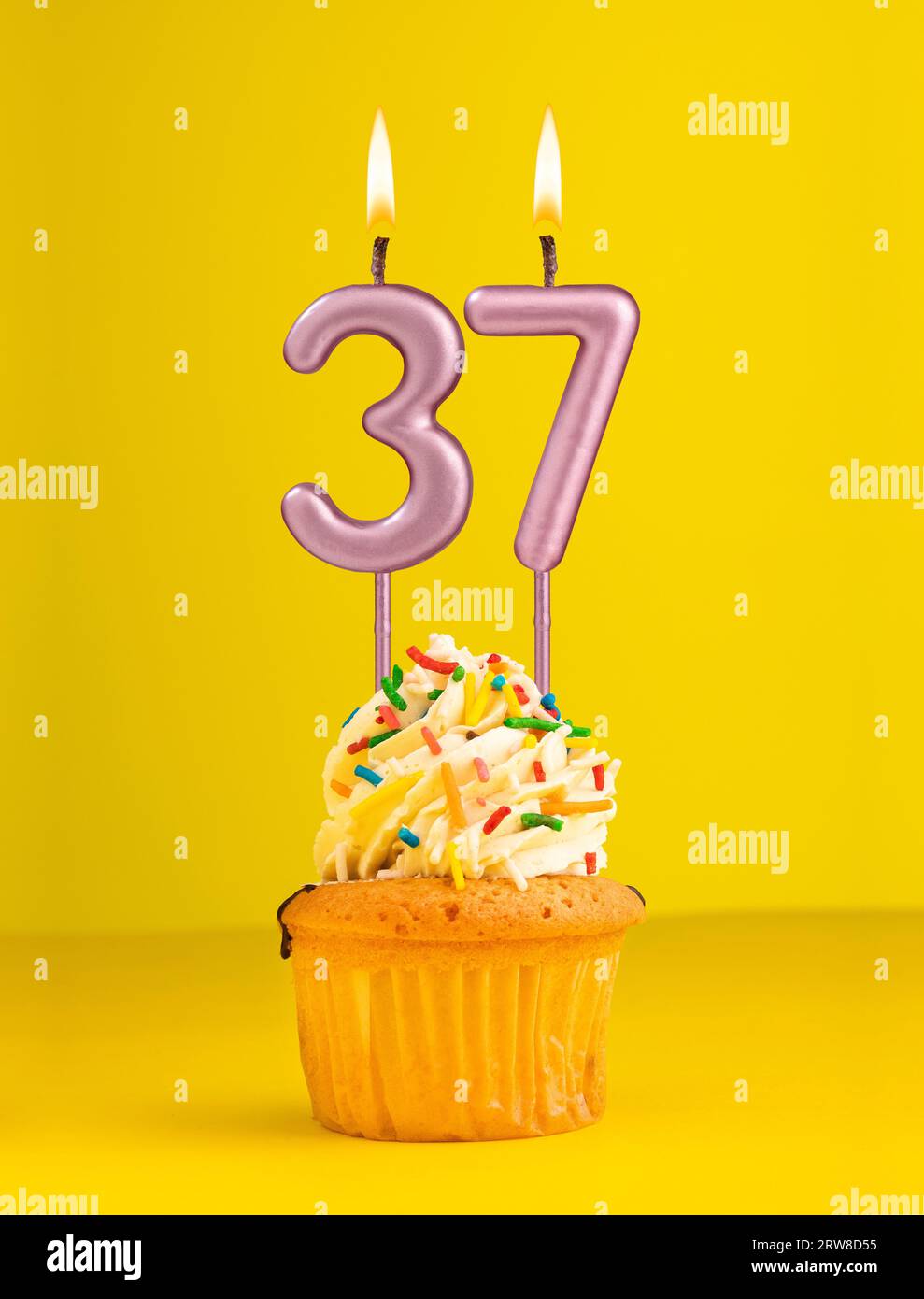 Birthday candle number 37 - Invitation card with yellow background ...