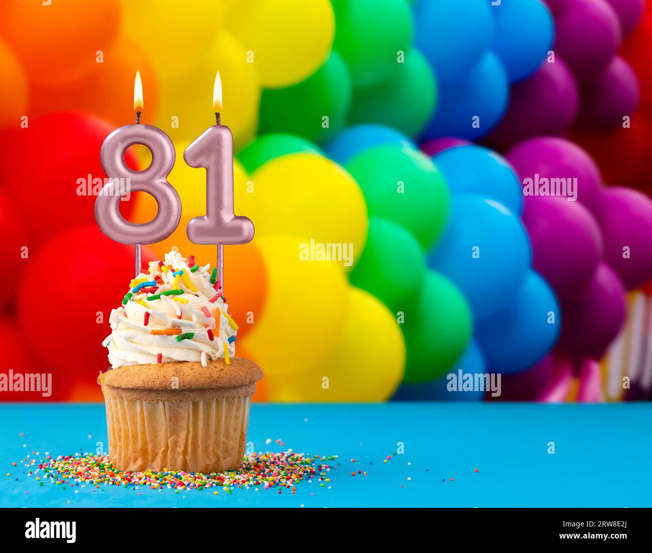 Birthday candle number 81 - Invitation card with balloons in colors of ...