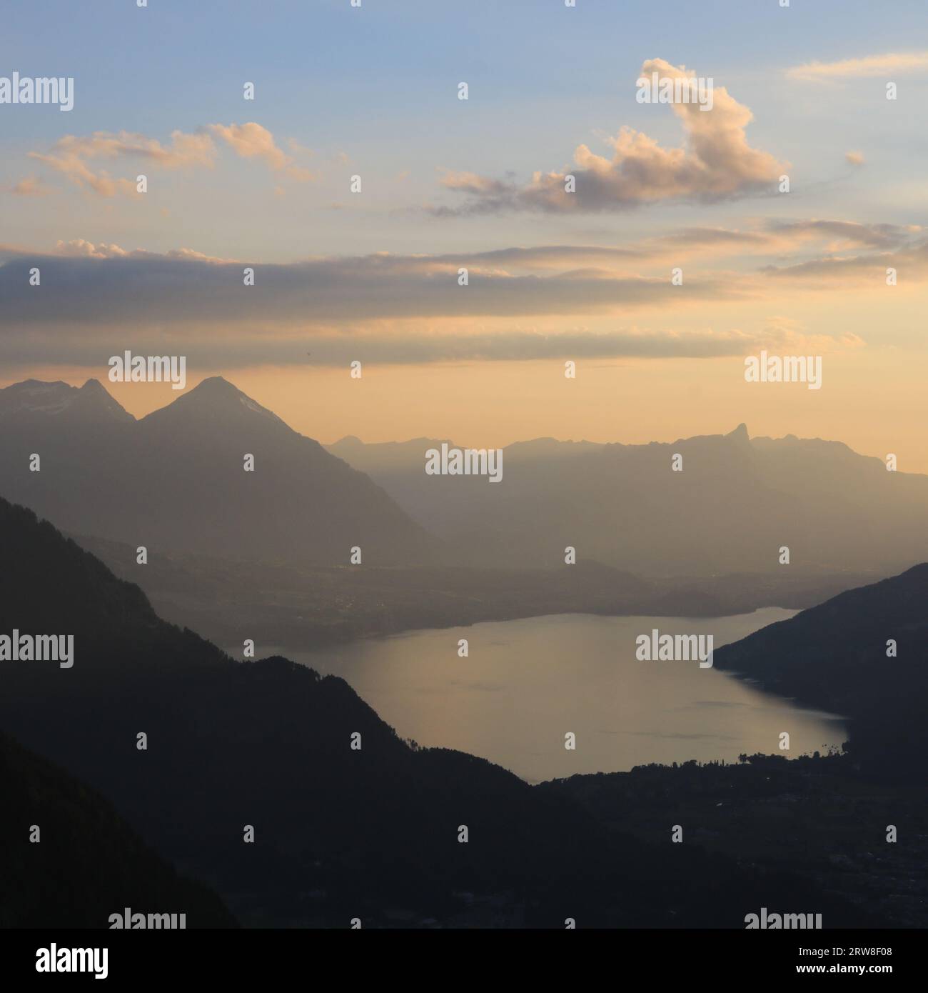 Lake Thun and pyramid shaped mountain Niesen, Switzerland Stock Photo ...