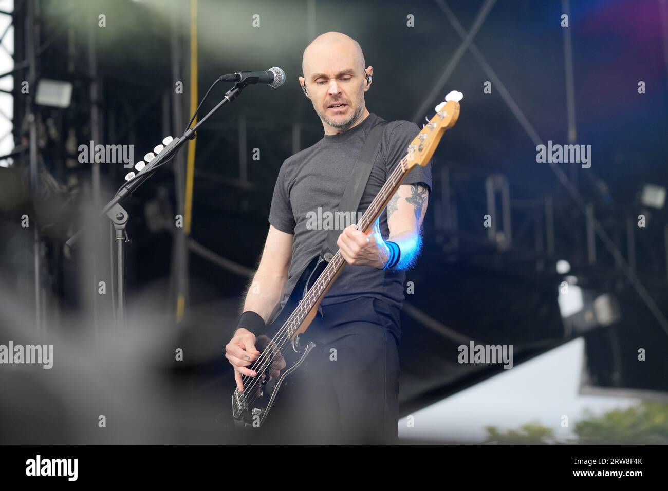 Hunter Burgan of the band AFI performs on day three of Riot Fest on ...
