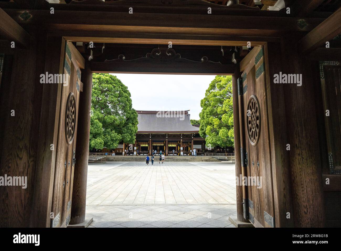 Looking to the main shrine building from inside the massive Minami ...