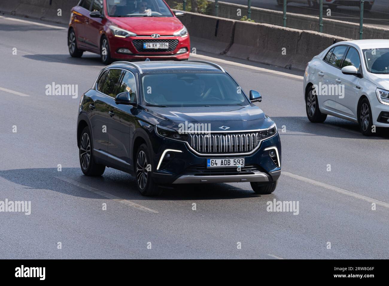 ISTANBUL, TURKEY - SEPTEMBER 17, 2022: Turkish minibus taxi on the way ...