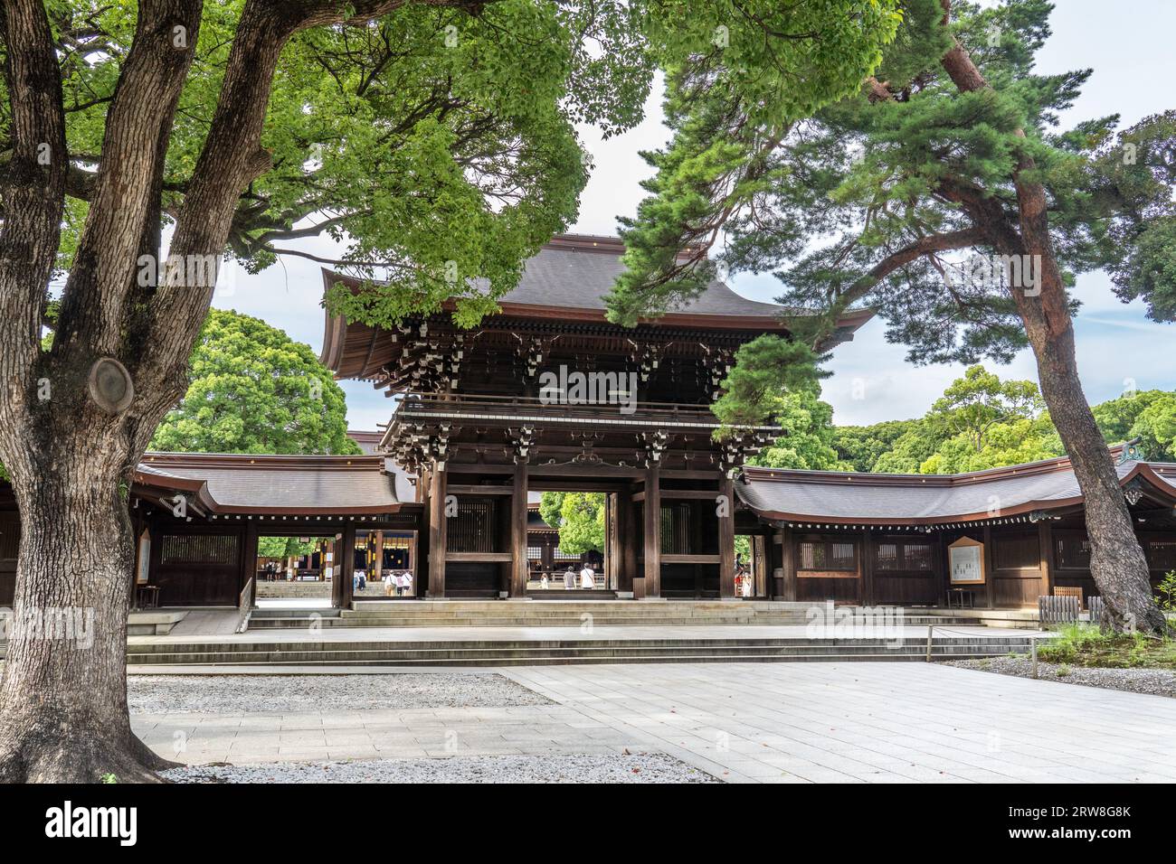 The massive Minami Jinmon Gate at the inner courtyard of Meiji Jingu ...