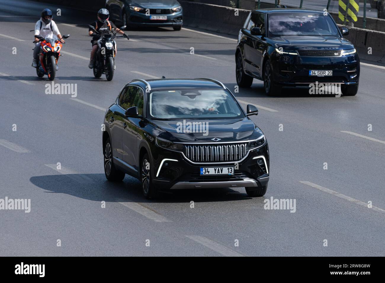 ISTANBUL, TURKEY - SEPTEMBER 17, 2022: Turkish minibus taxi on the way ...