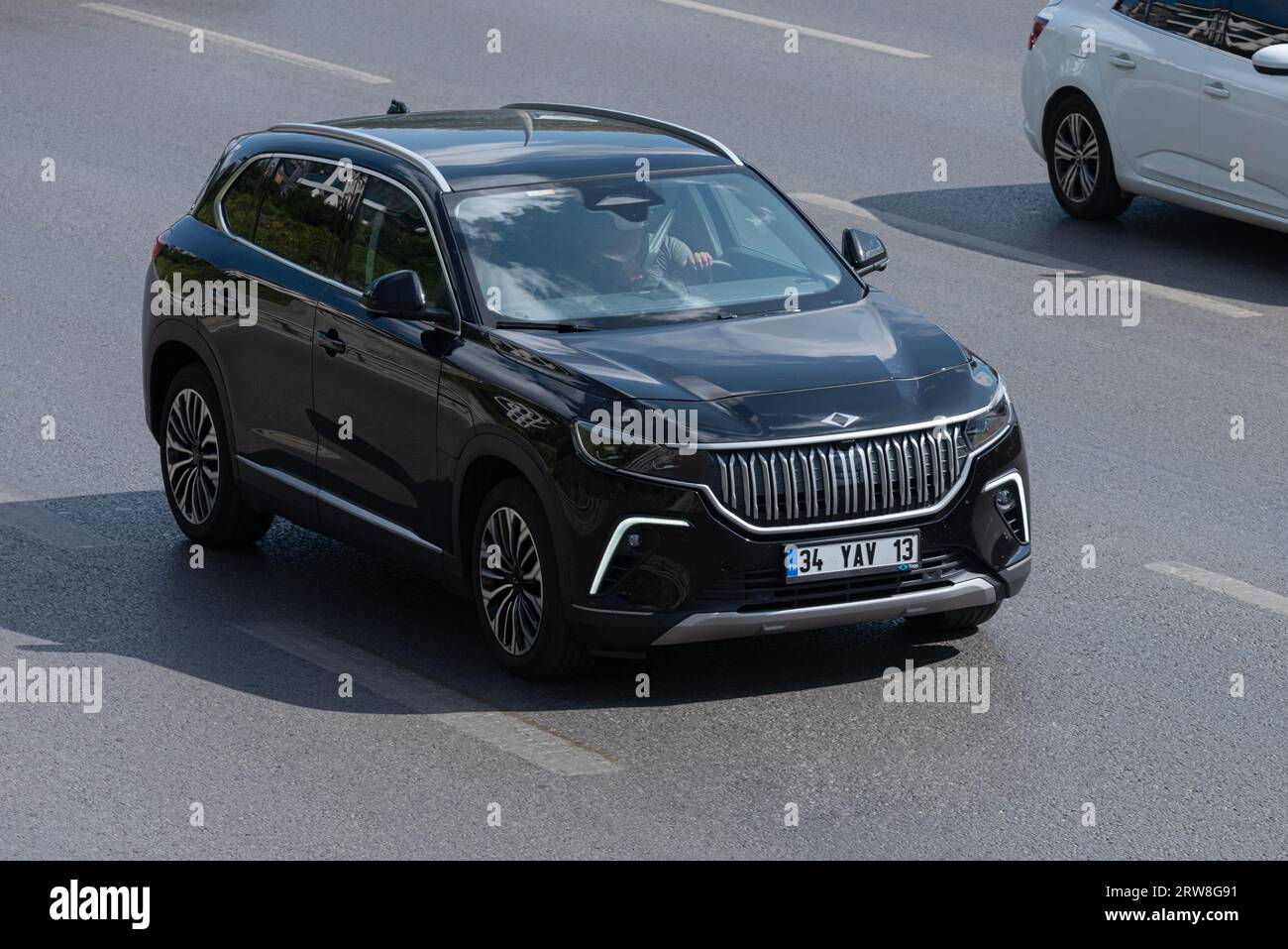 ISTANBUL, TURKEY - SEPTEMBER 17, 2022: Turkish minibus taxi on the way ...