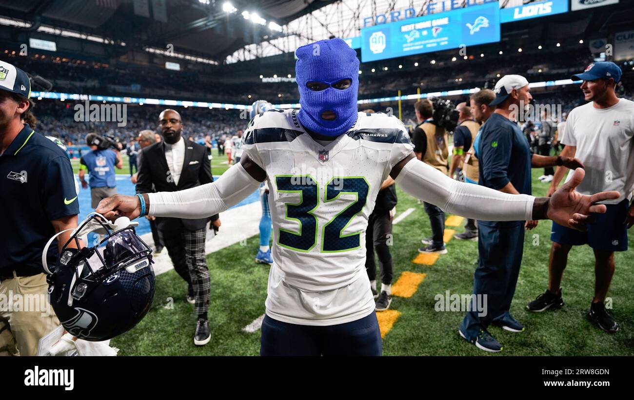 Seattle Seahawks safety Jerrick Reed II (32) wears a blue ski mask ...