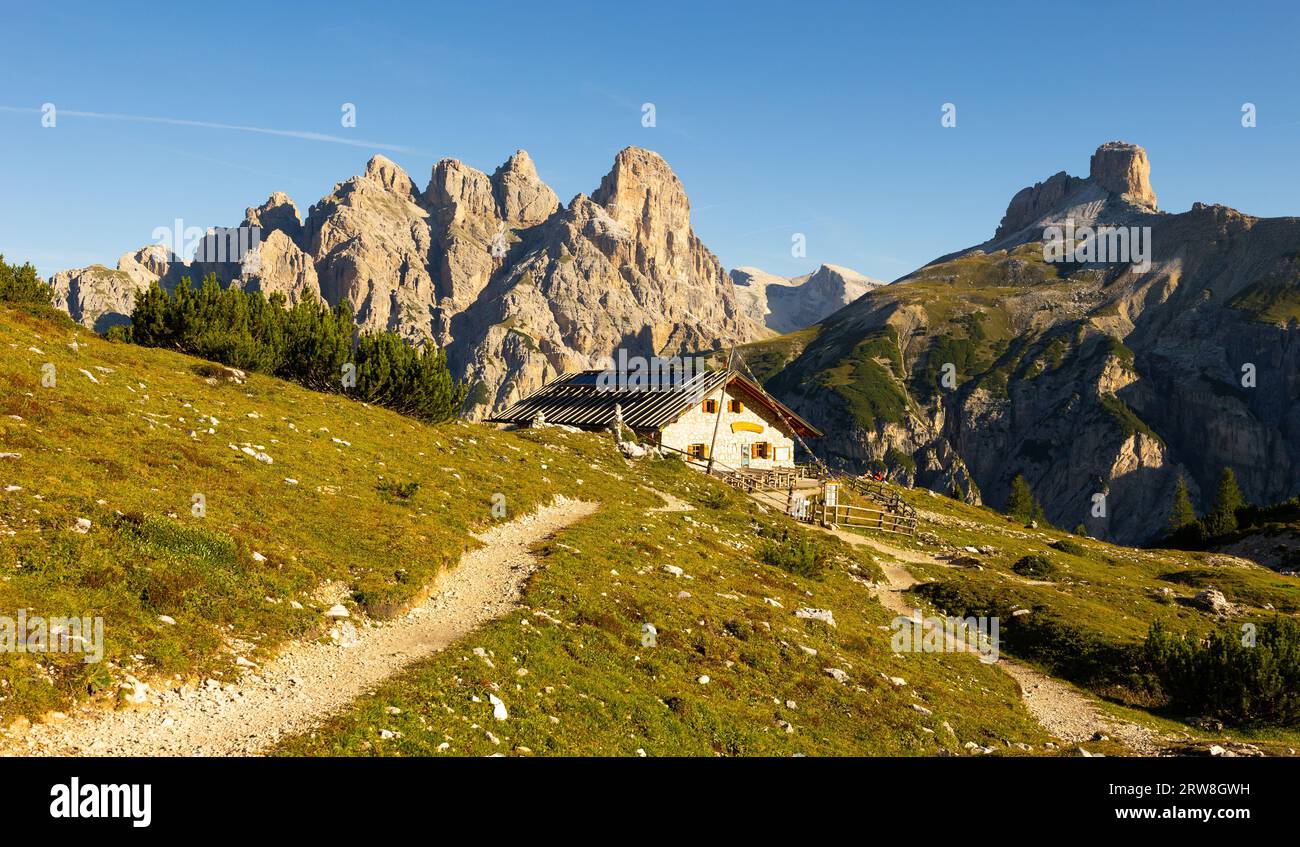 Trekking trail in Italian Dolomiti, Malga Langalm, Italy Stock Photo ...