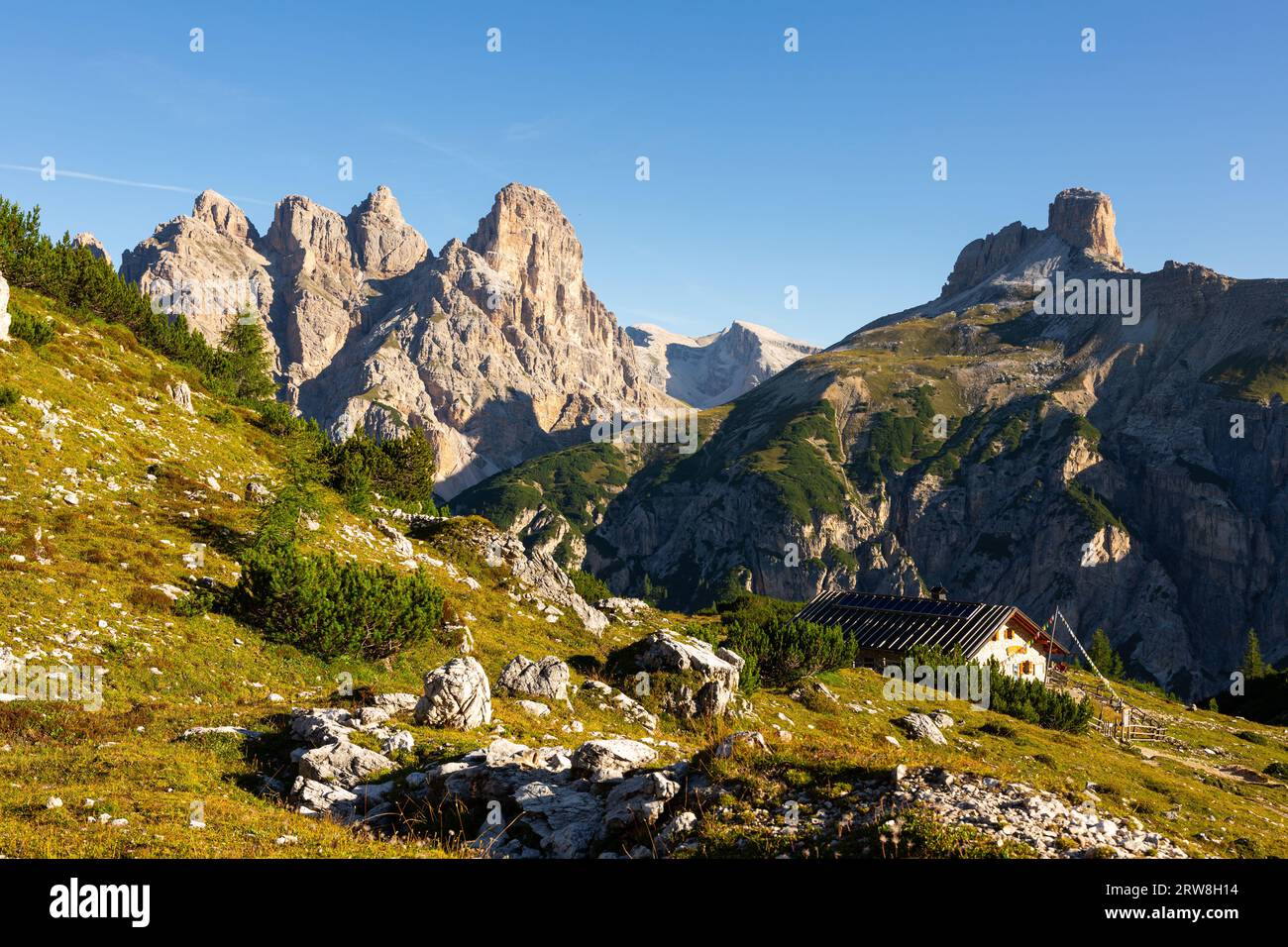 Trekking trail in Italian Dolomiti, Malga Langalm, Italy Stock Photo ...
