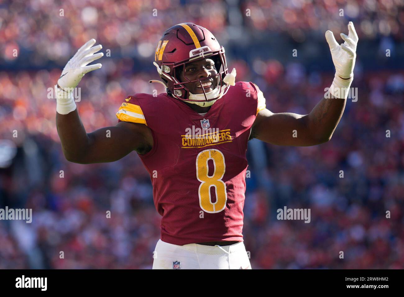 Washington Commanders running back Brian Robinson Jr. celebrates after ...