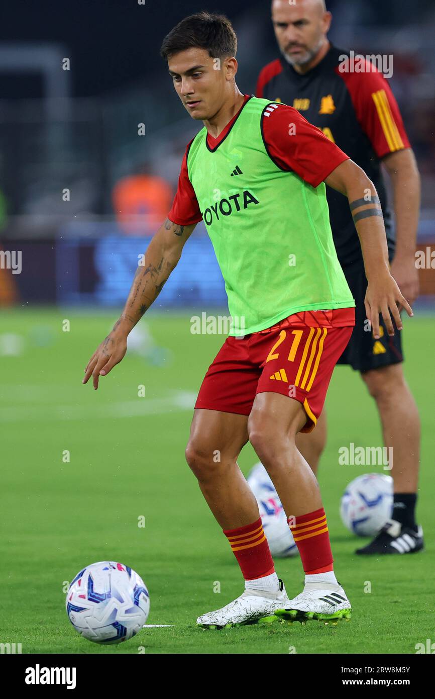 Rome, . 18th Sep, 2023. Rome, Italy 17.09.2023: Paulo Dybala of Roma during warm-up before the ...