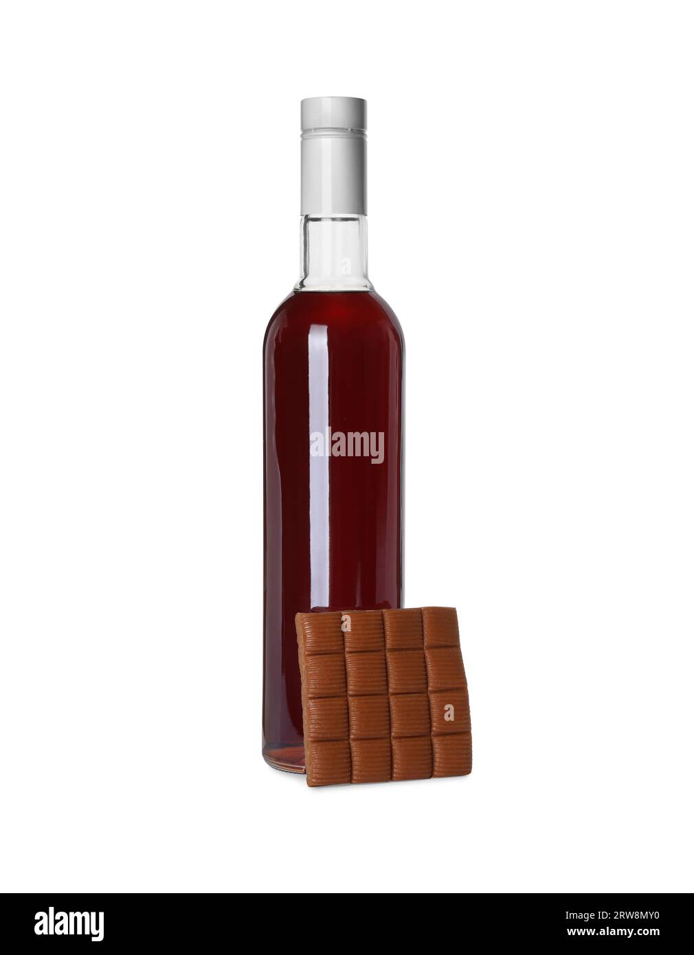 Delicious syrup for coffee and caramel candies on white background ...