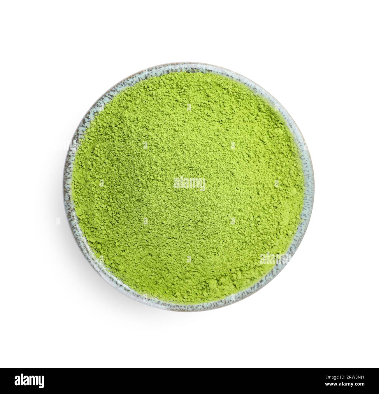 Bowl of matcha powder isolated on white, top view Stock Photo - Alamy