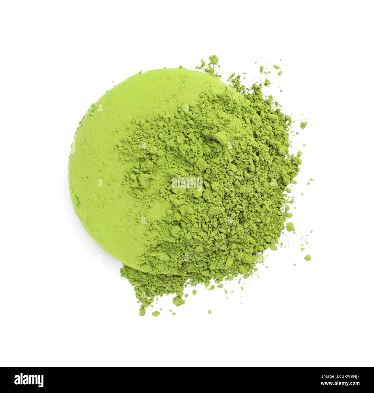 Pile of green matcha powder isolated on white, top view Stock Photo - Alamy