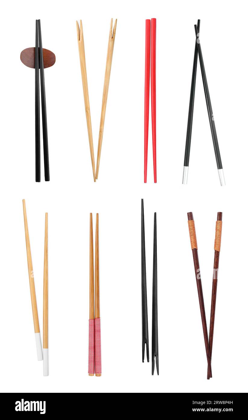 Set with different chopsticks isolated on white, top view Stock Photo ...
