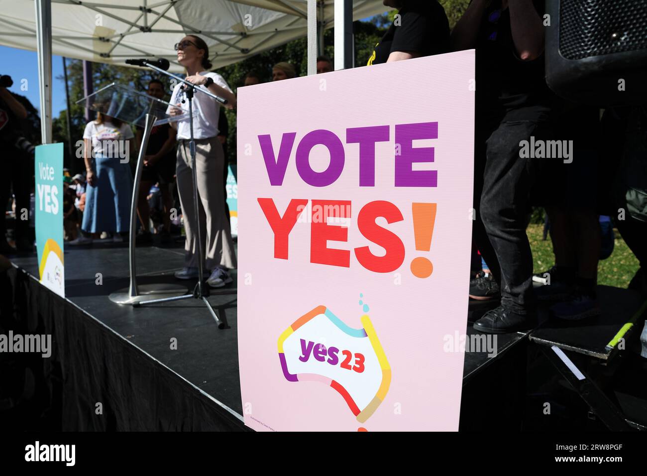 Sydney, AUSTRALIA, 17 September, 2023. Walk for Yes. Vote Yes sign in ...