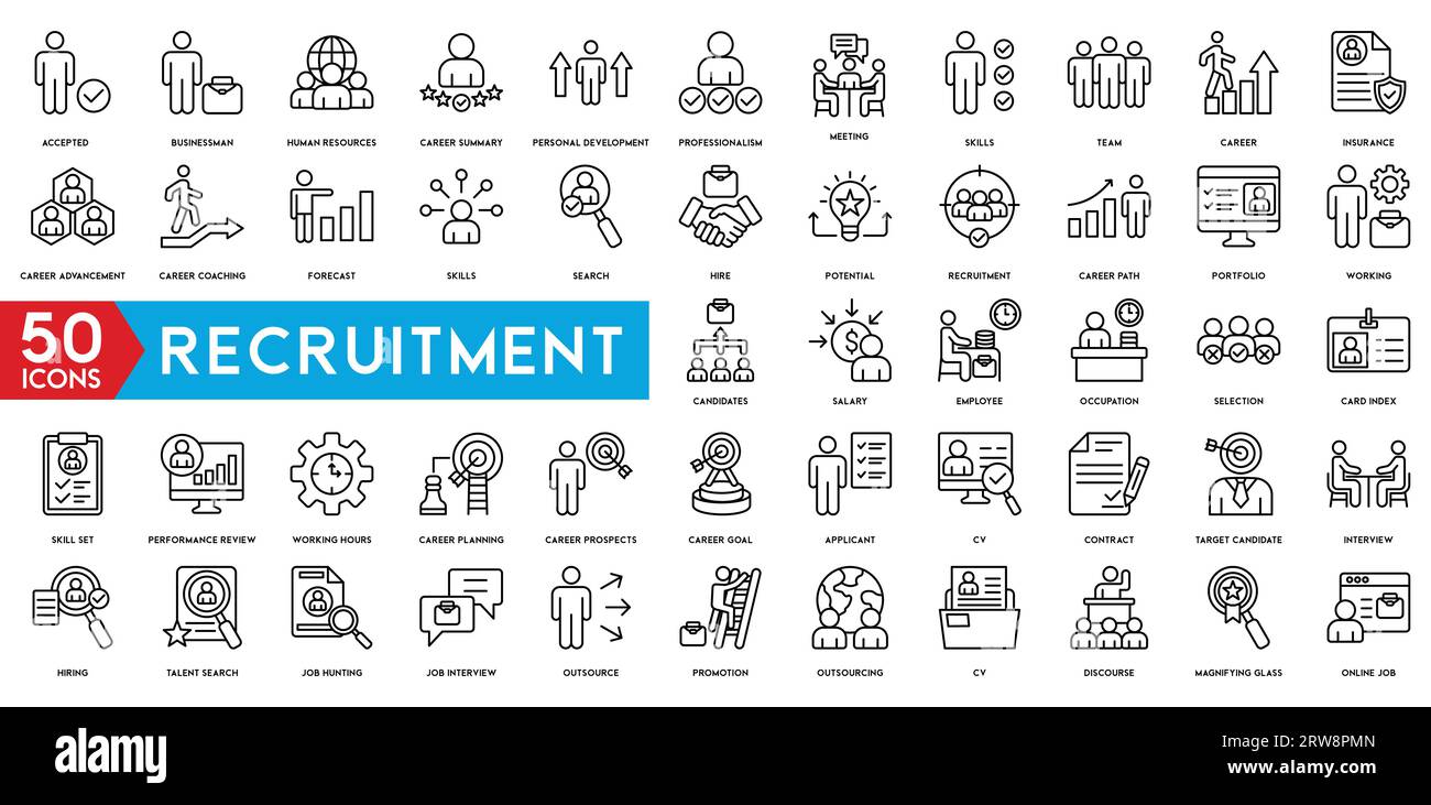 Recruitment icon set. Headhunting, career, resume, job hiring, candidate and human resource ...