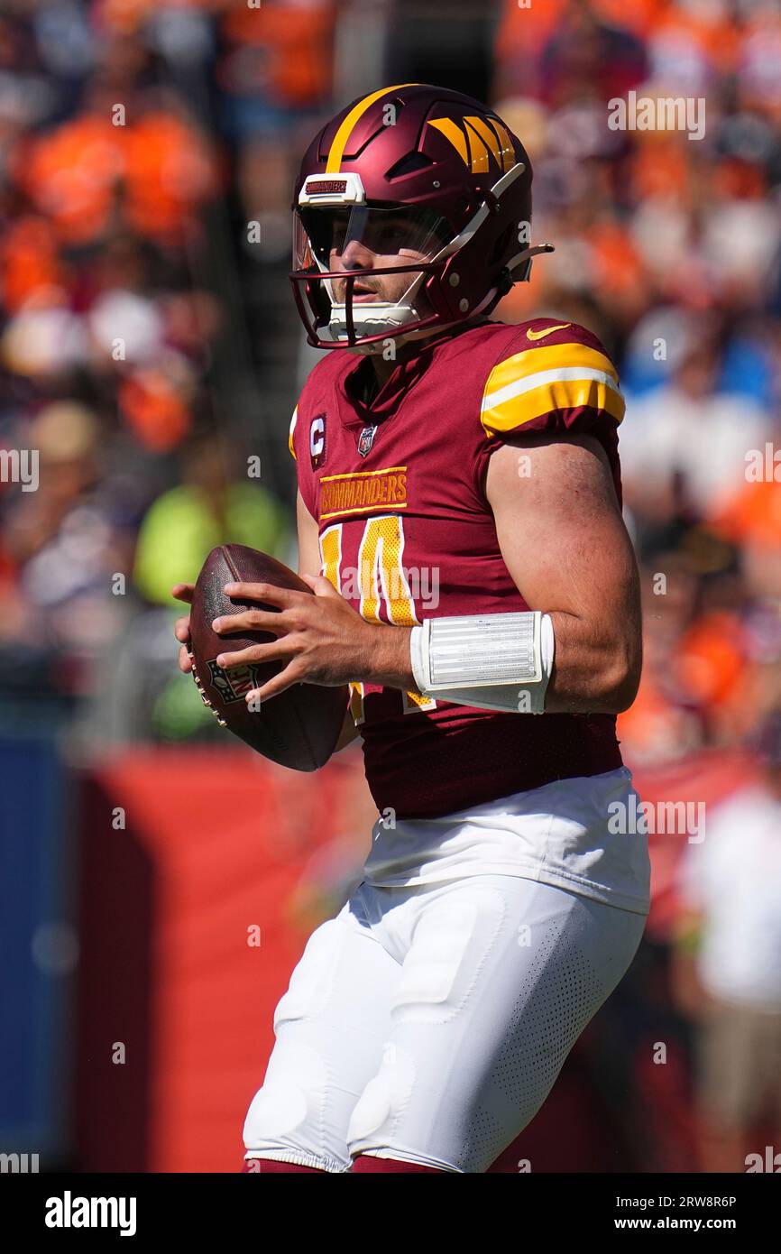 Washington Commanders quarterback Sam Howell (14) against the Denver ...