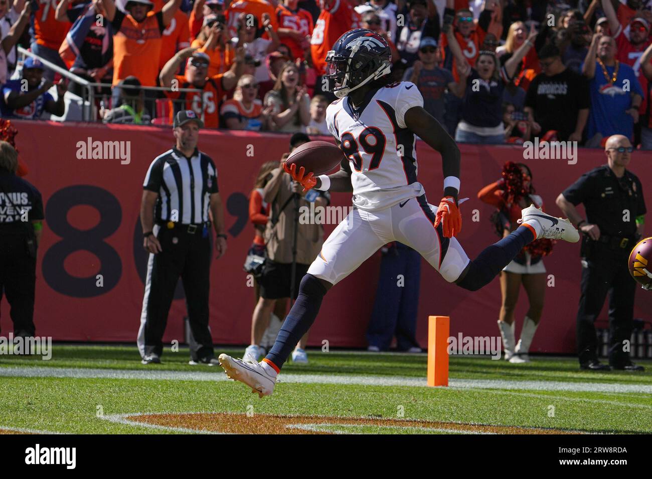 Denver Broncos wide receiver Brandon Johnson (89) scores a touchdown ...